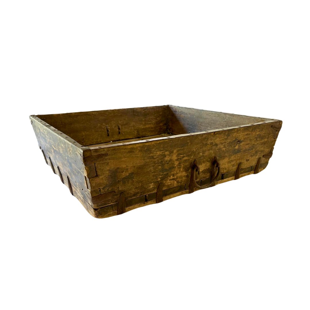 Grand-Scale Antique Wooden Box/Tray with Iron Handles and Strappings ...