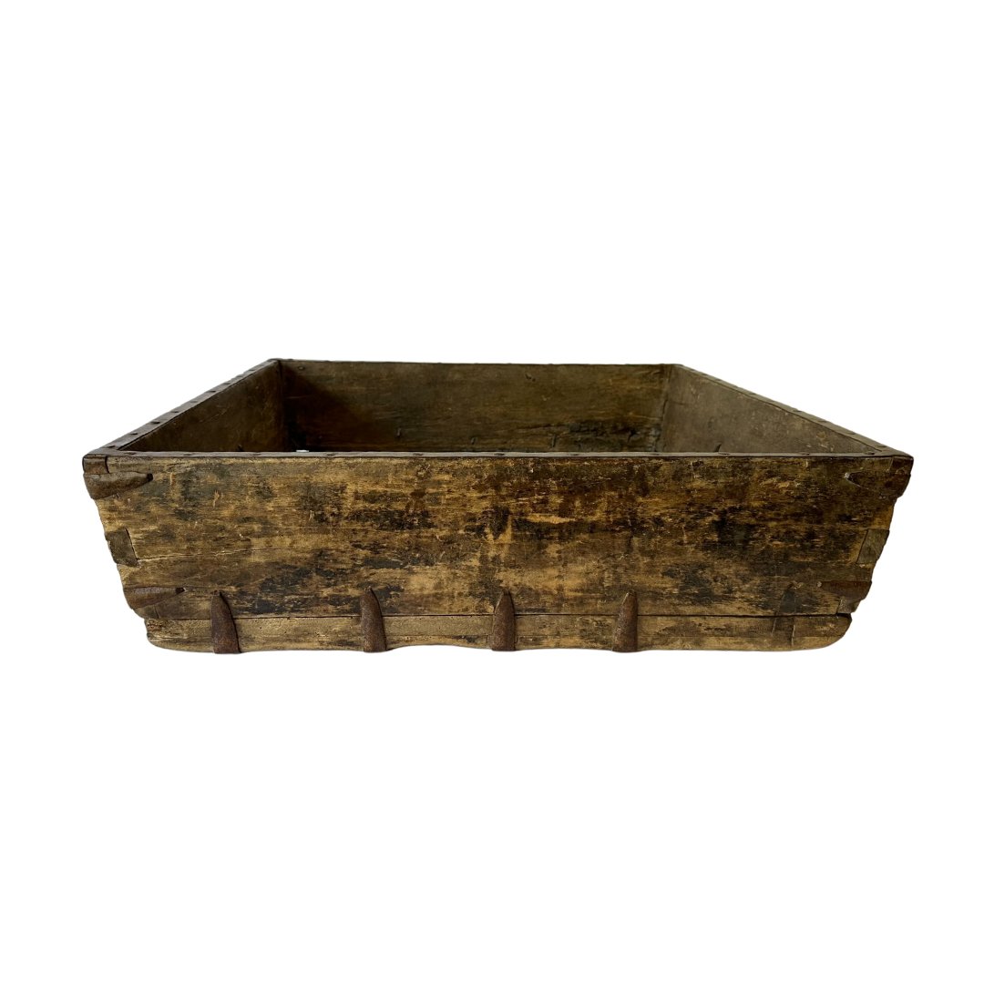 Grand-Scale Antique Wooden Box/Tray with Iron Handles and Strappings ...