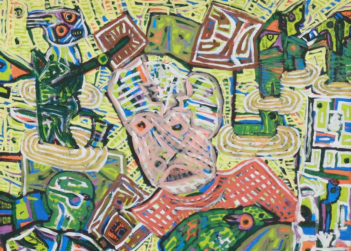 Original Acrylic on Canvas, "Abstract Face" by Artist Unknown - 29 x 23 ...